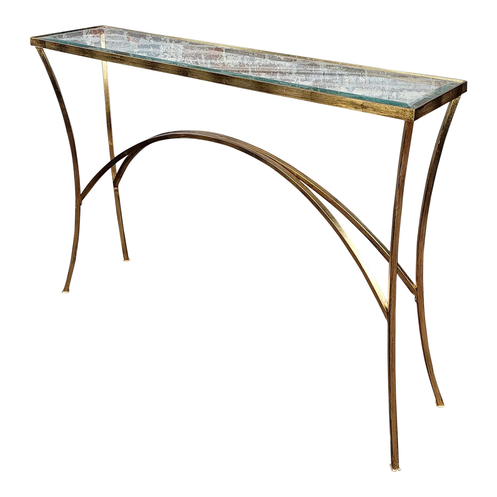 Designer Glass Top & Gilt Metal Console Table | Chairish