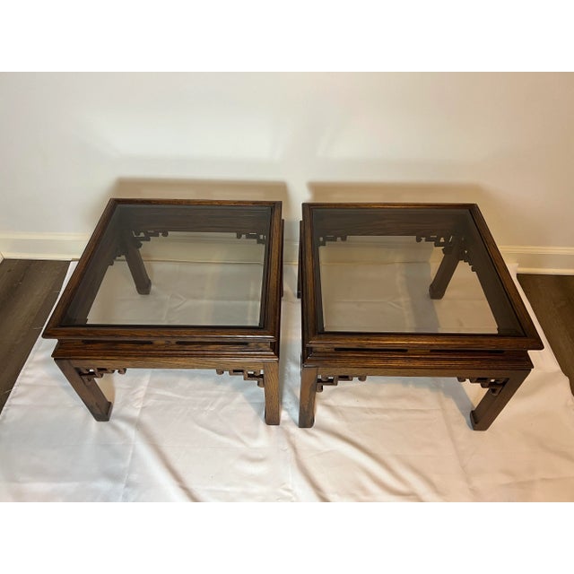 Vintage 1970s Chinese Fretwork Two Piece Coffee Table Set With Smoke ...