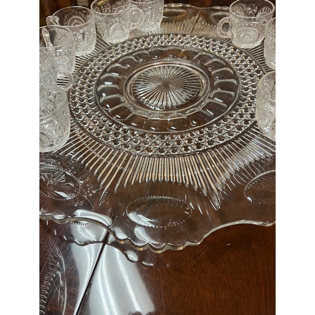 Late 20th Century Eapg Manhattan Pattern Glass Large Punch Bowl Set- 21 ...