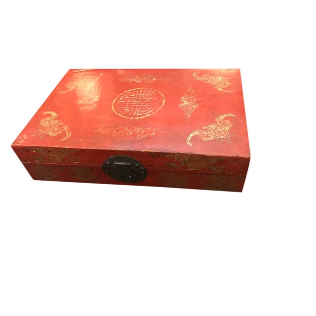 19th Century Chinese Red Leather Box | Chairish