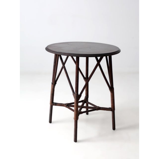 Early 20th Century Wicker and Wood Side Table | Chairish