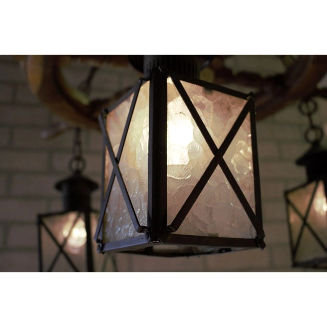 Nautical Style Ship Wheel With Three Hanging Lanterns Chandelier | Chairish