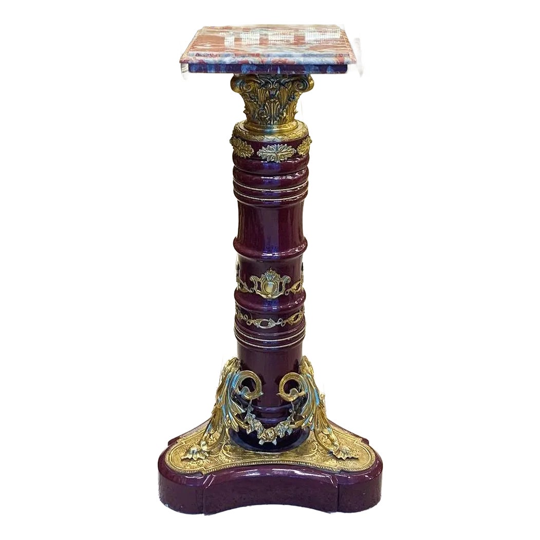 1980s Rococo Style Marble Topped Pedestal Column With Gold Details ...