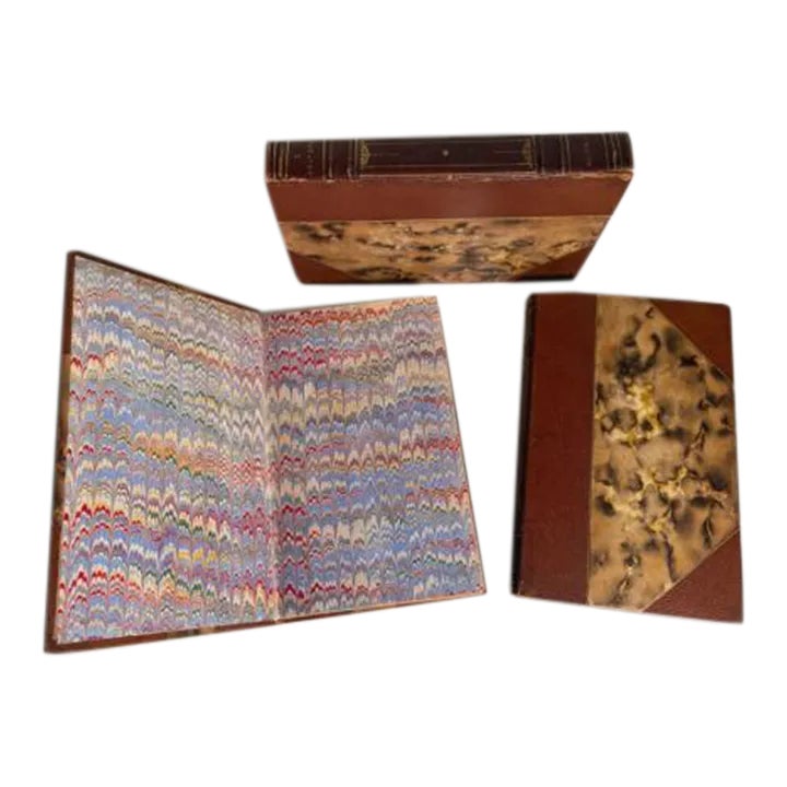 Antique Leather Bound Books Marbled Covers Decorative 1900 Set of 3 ...