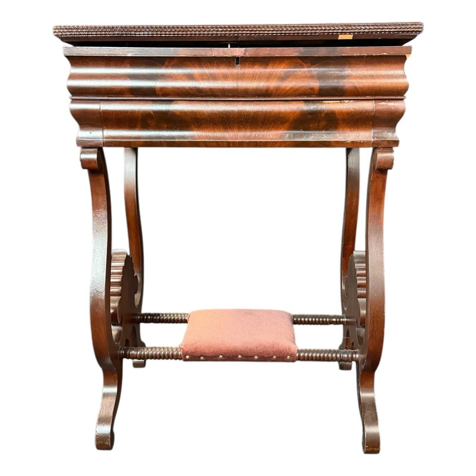 Antique Flaming Mahogany Sewing Stand | Chairish