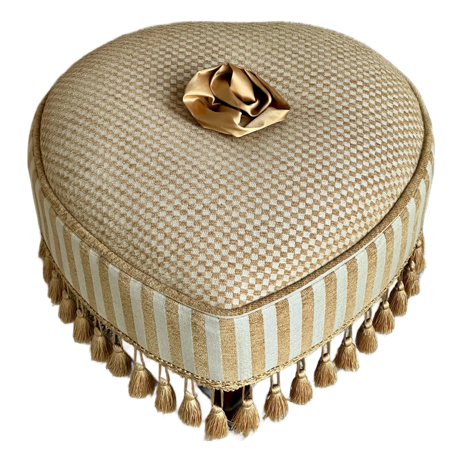 Upholstered Heart Shaped Foot Stool With Silk Rosette Detail and Fringe ...