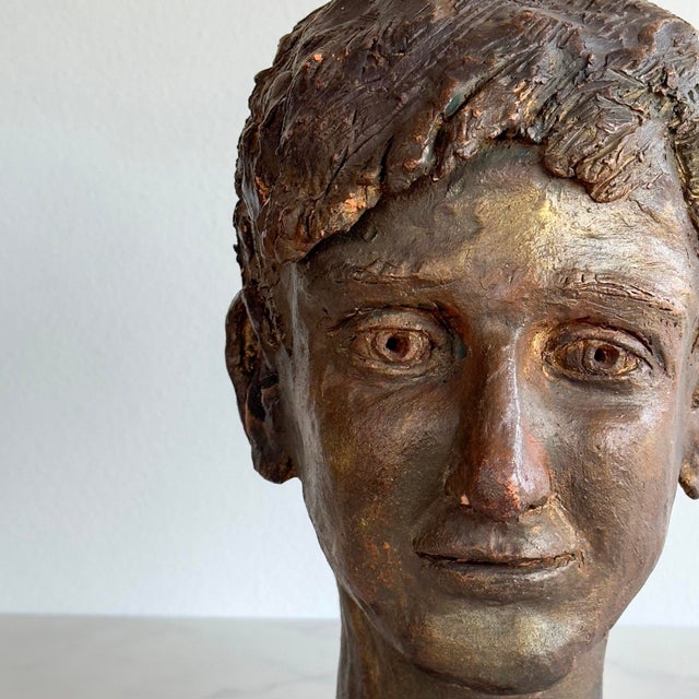 Handmade Ceramic Bust of a Young Man | Chairish