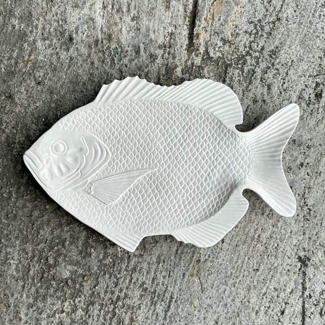 Vintage Costal Matte Glazed Ceramic Fish Platter | Chairish