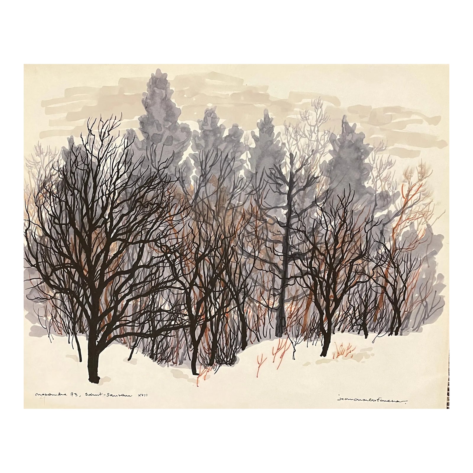 1973 Jean Charles Faucher Canadian Winter Landscape Painting | Chairish