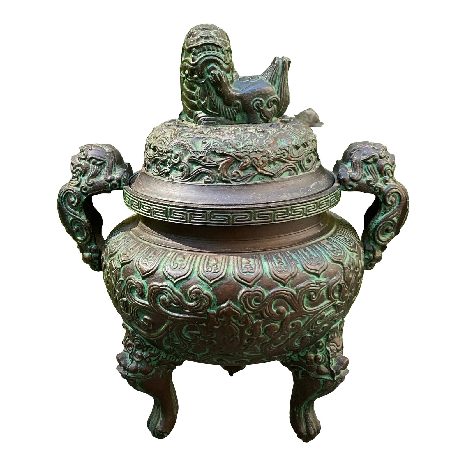 Mid-Century James Mont Style Asian Greek Key Ice Bucket Urn | Chairish