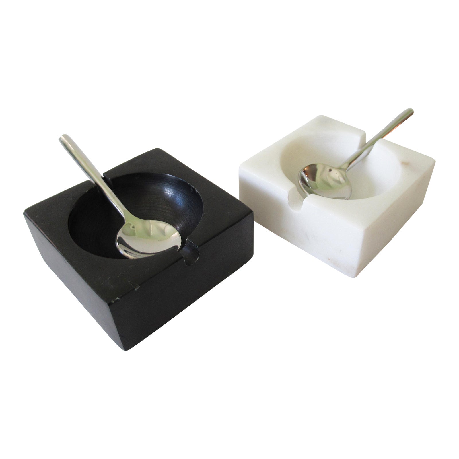 1990s Honed Nero Black and Carrera Marble Veined Salt & Pepper Cellars ...