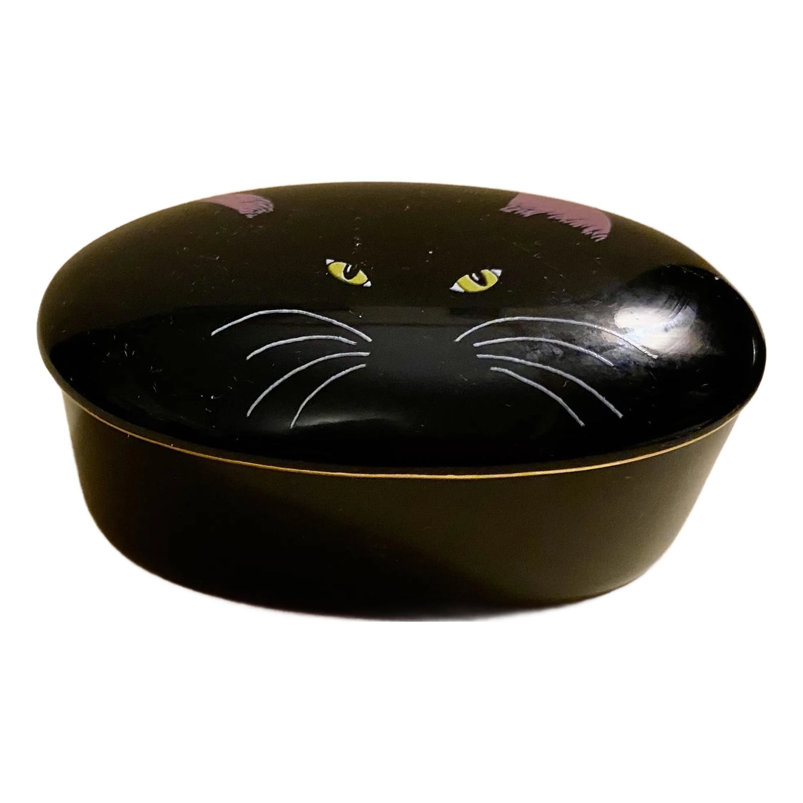 Late 20th Century Charming Oval Black Cat Miniature Trinket Box Otagiri ...