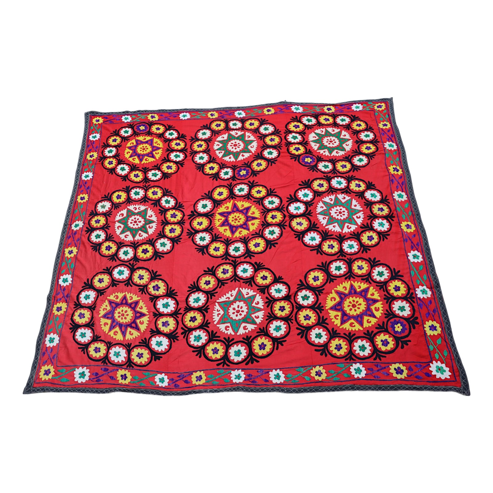 Vintage Hand-Embroidered Suzani Wall Hanging, 1920s | Chairish