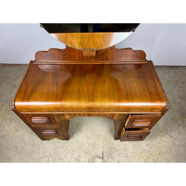 1940’s Art Deco Waterfall Vanity With Round Mirror by Webb Furniture ...