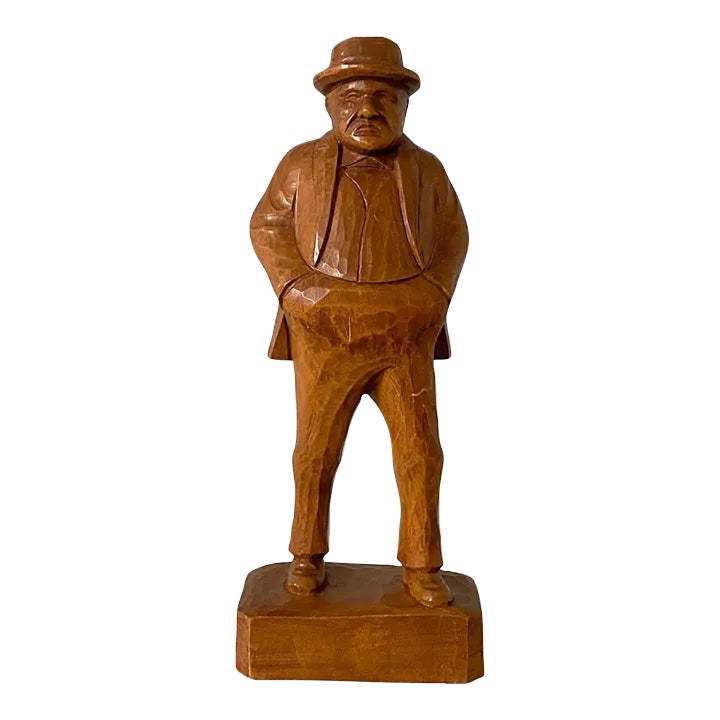 Vintage Black Forest Wood Carving Old Man Sculpture | Chairish