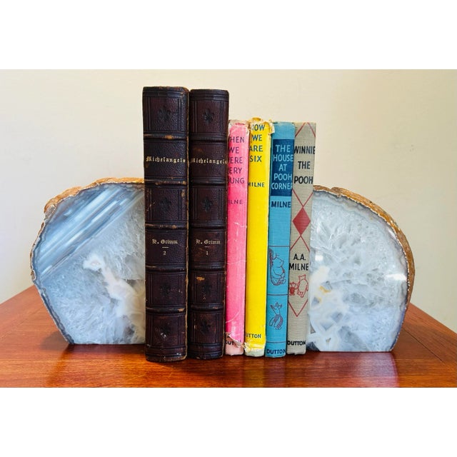 Large Vintage Pair of White Quartz Crystal Geode Polished Bookends ...