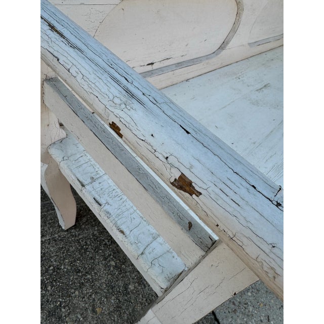 French Country-Inspired Aged Vintage White Wood Bench | Chairish