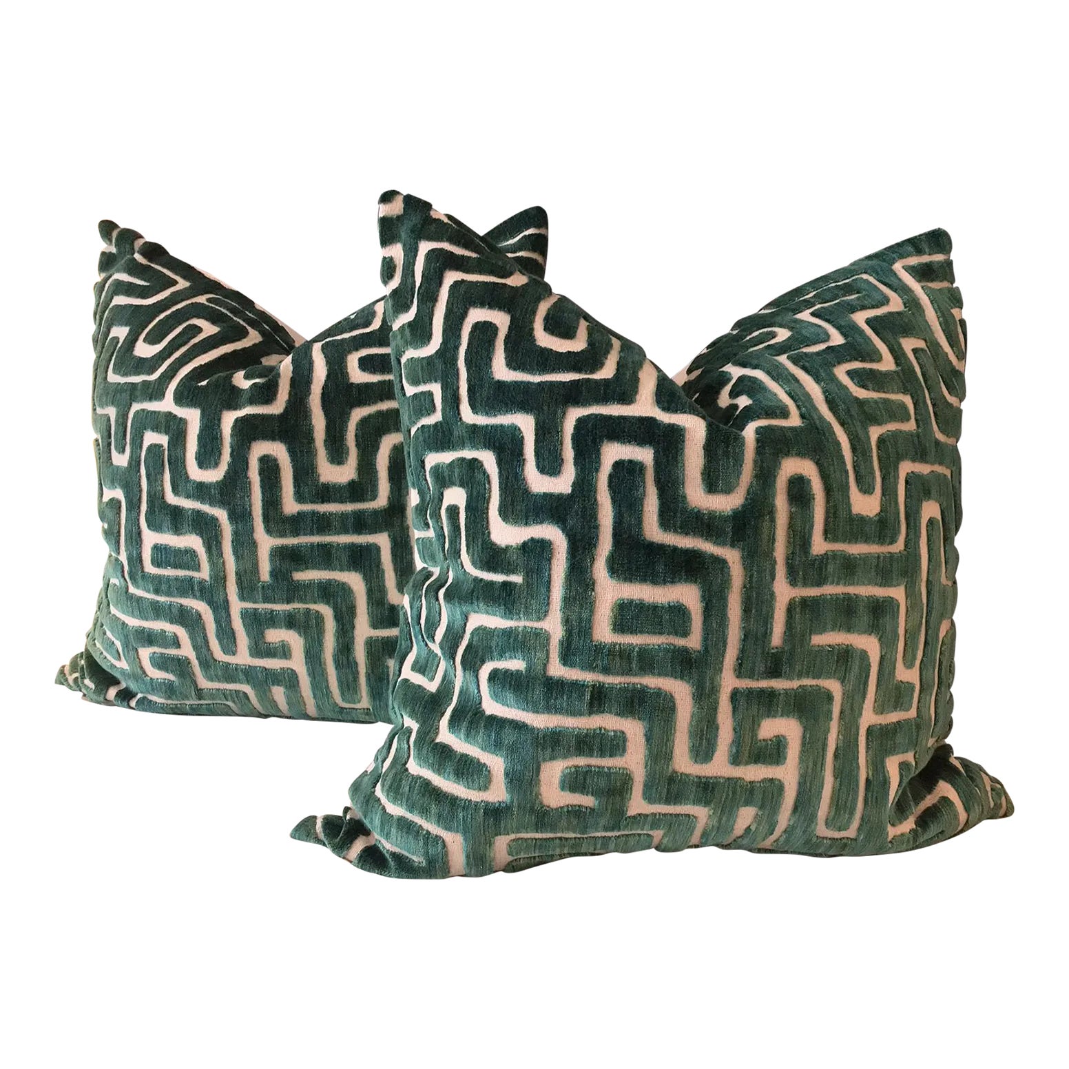 “Adina” in Emerald Green Geometric Print Pillows- a Pair | Chairish