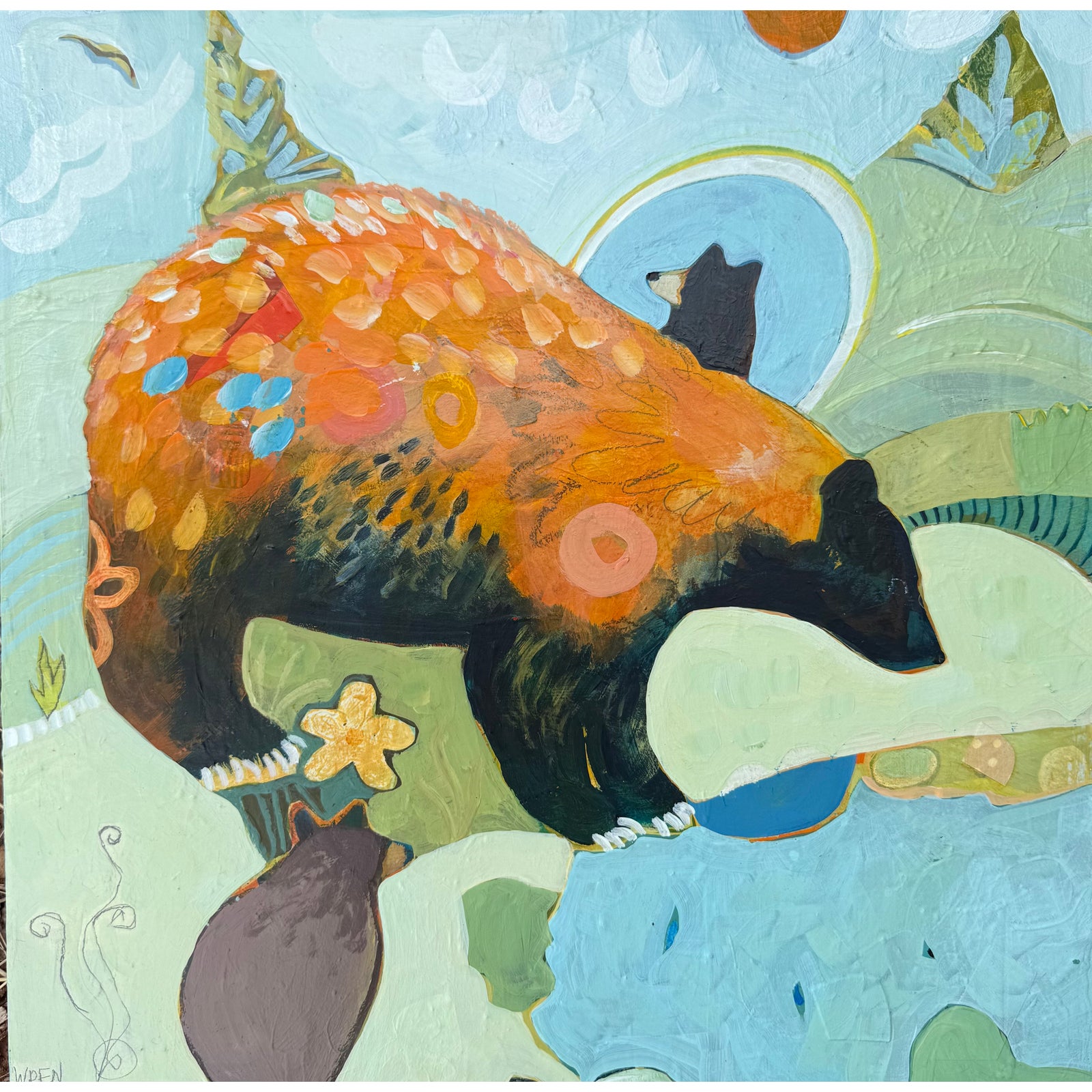 "Mama Meadow" a Painting of Bear With Two Cubs LWren Wallraven | Chairish