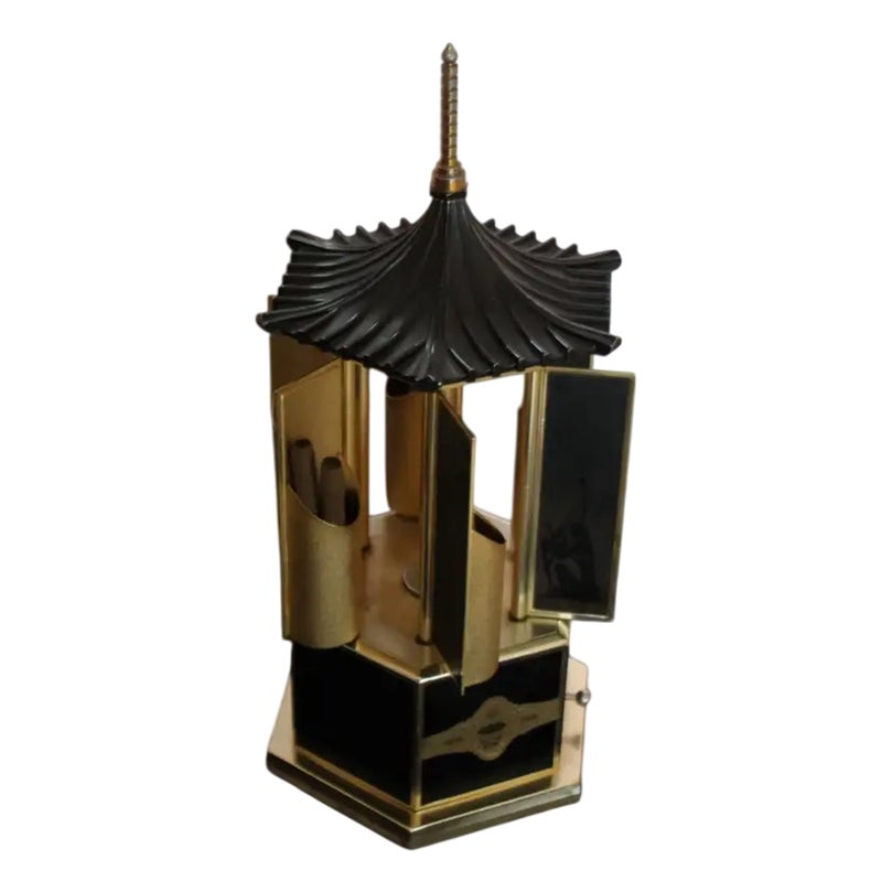 Spinning Music Box Modeled as Black and Gold Pagoda, 1950s | Chairish