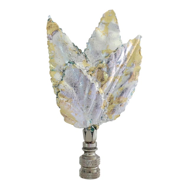 Vintage Gold & Silver Leaf and Verdigris Italian Tole Leaf Finial, a ...