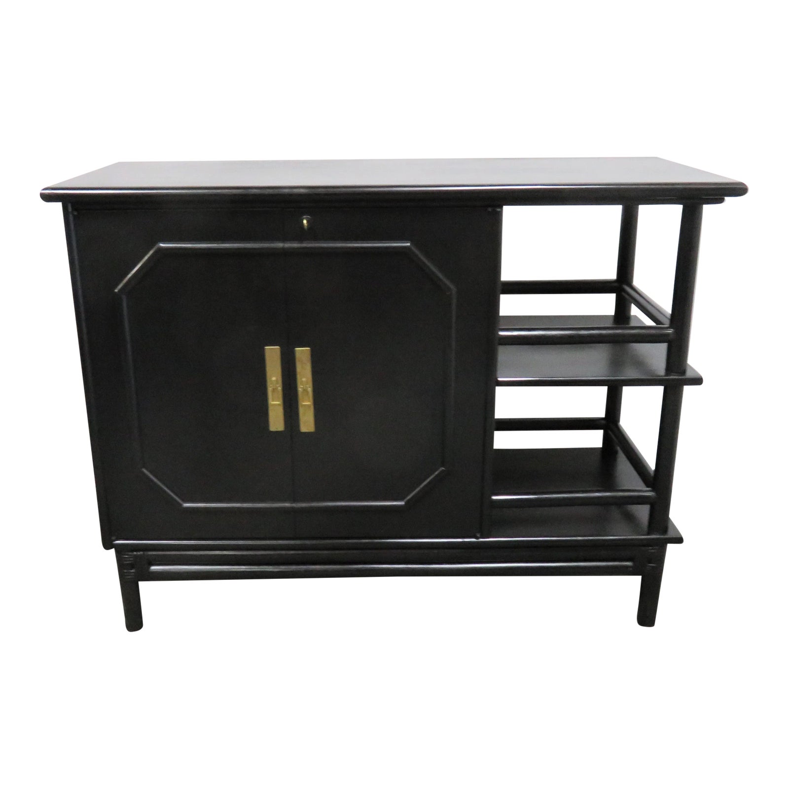 Vintage Mid Century Asian Style Ebonized 2-Door Server | Chairish