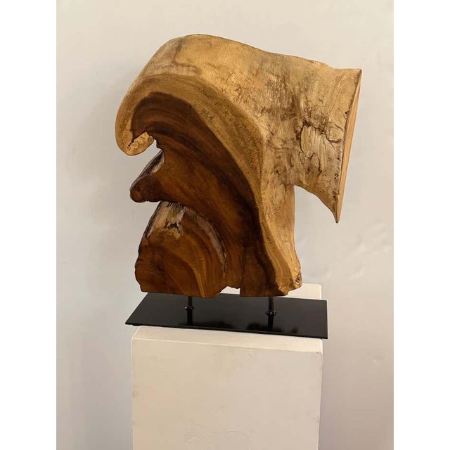 Acacia Organic Raw Edge Slab Sculpture on a Black Rectangular Steel ...