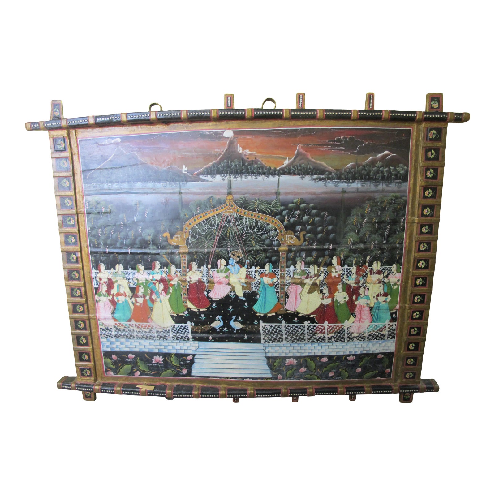 Vintage Hand Painted Indian Wedding Carriage Palanquin | Chairish