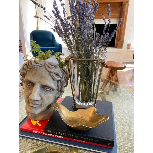 Mid 20th Century Ram Head Brass Vase Holder & Vase | Chairish