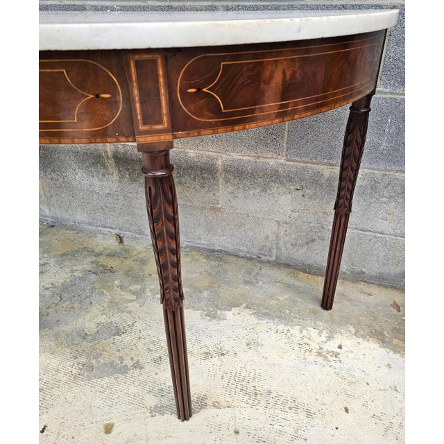 Pair 18th C Federal Satinwood Mahogany Carrara Marble Large Demilune ...