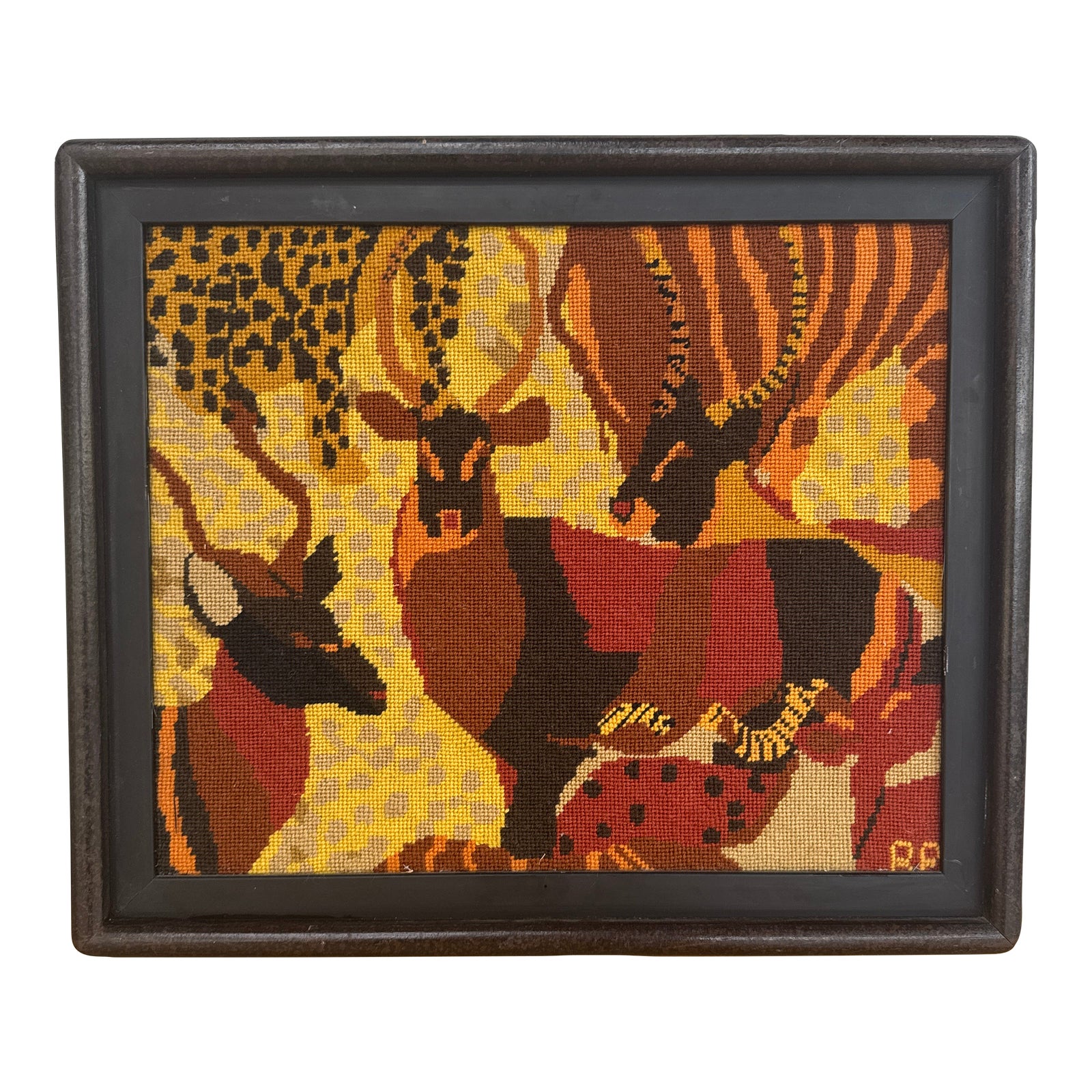 Framed 1970s Era Hand Needlepoint of a Jungle Scene | Chairish