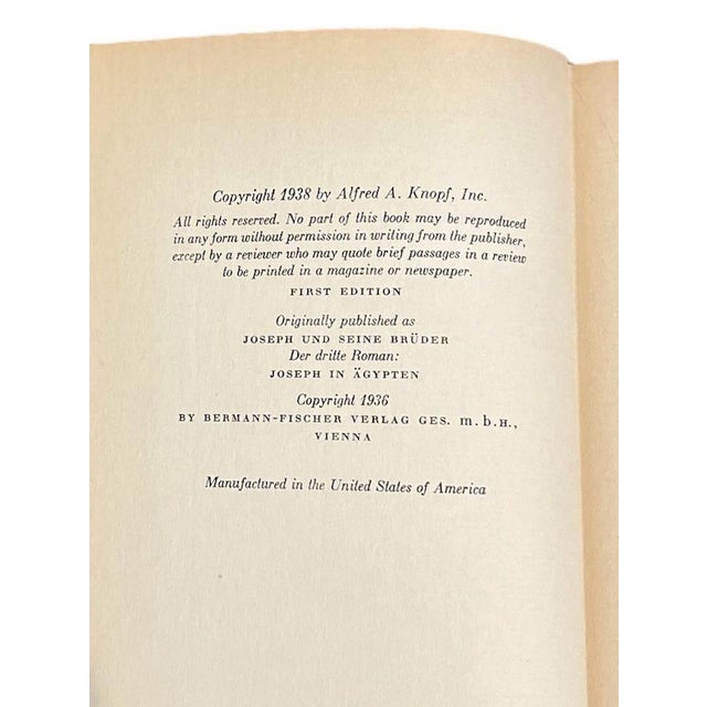Thomas Mann’s Joseph in Egypt Volumes 1 & 2, Alfred A. Knopf 1938 First ...