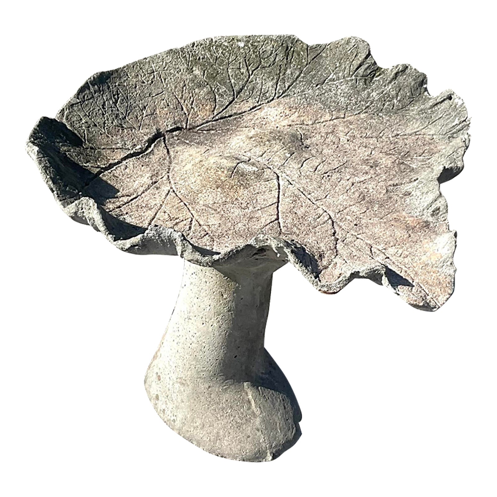 Vintage Boho Cast Cement Leaf Birdbath | Chairish