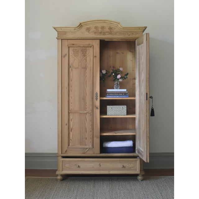 19th Century French Pine Wardrobe, Art Nouveau Linen Press | Chairish