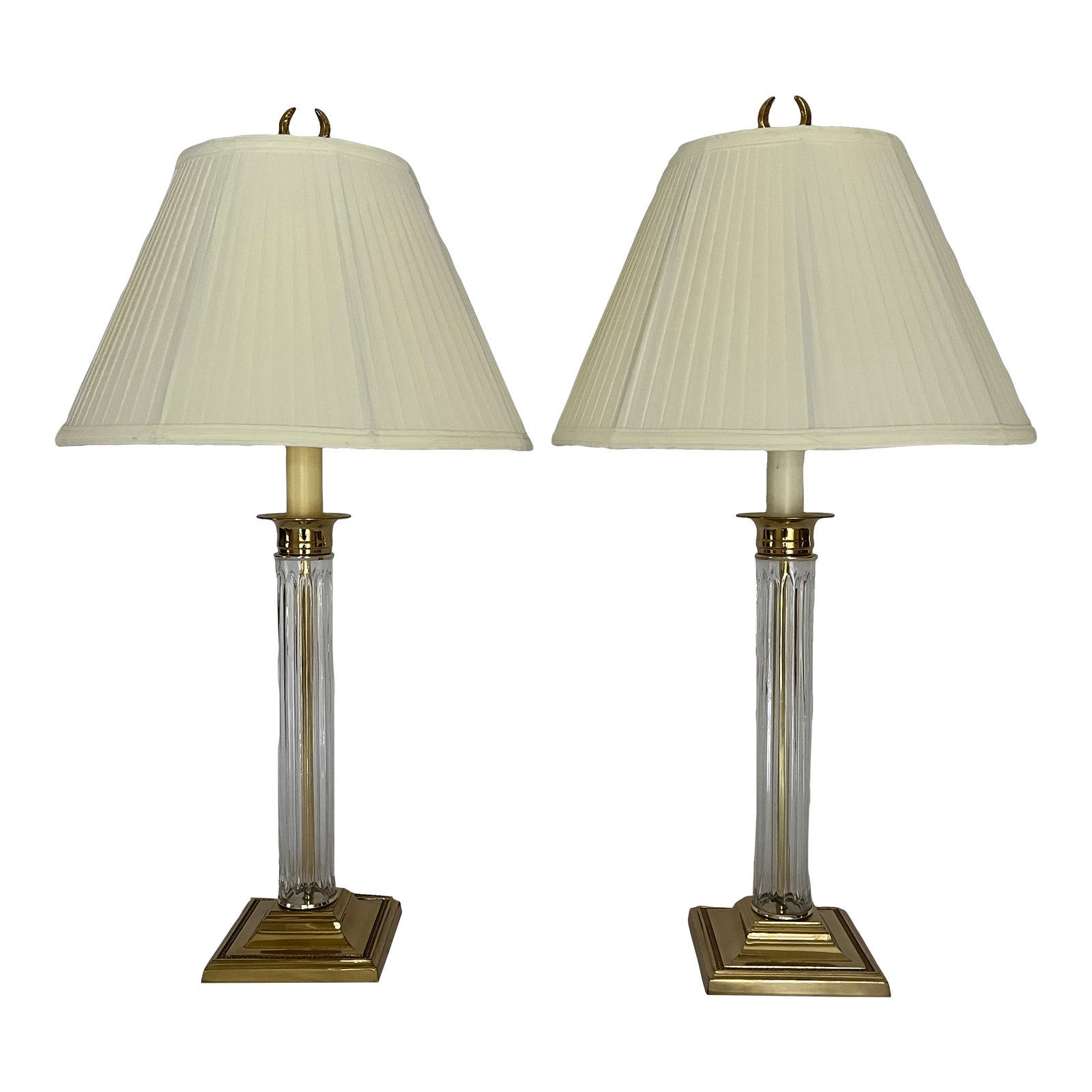 Vintage Brass and Acrylic Candlestick Lamps With Original Shades- a ...