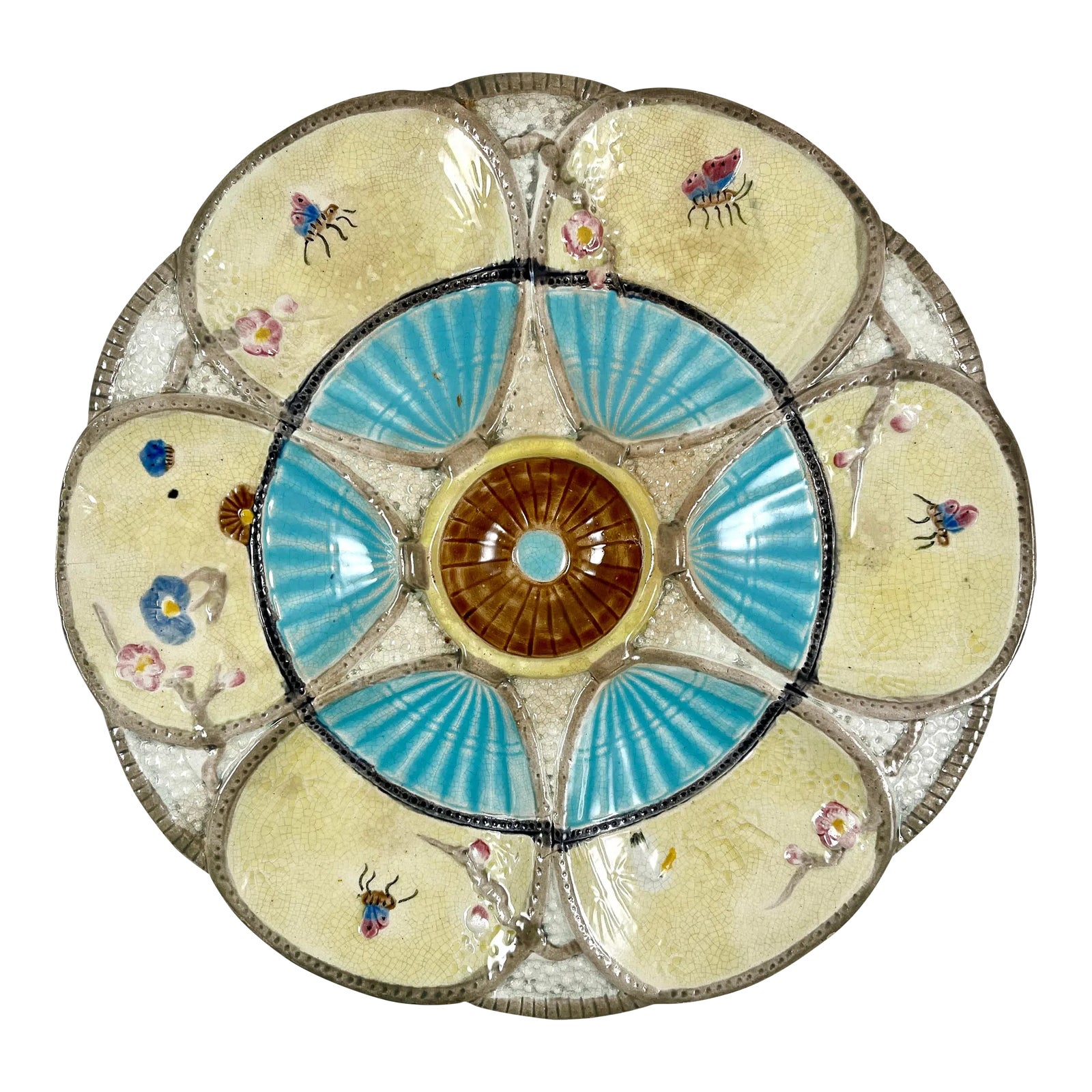 Simon Fielding English Majolica Fan & Insect Turquoise & Cream Oyster ...