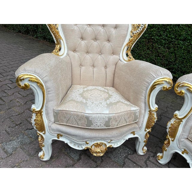 Vintage Pair of Italian Baroque Bergere Chairs in White Lacquered Beech ...