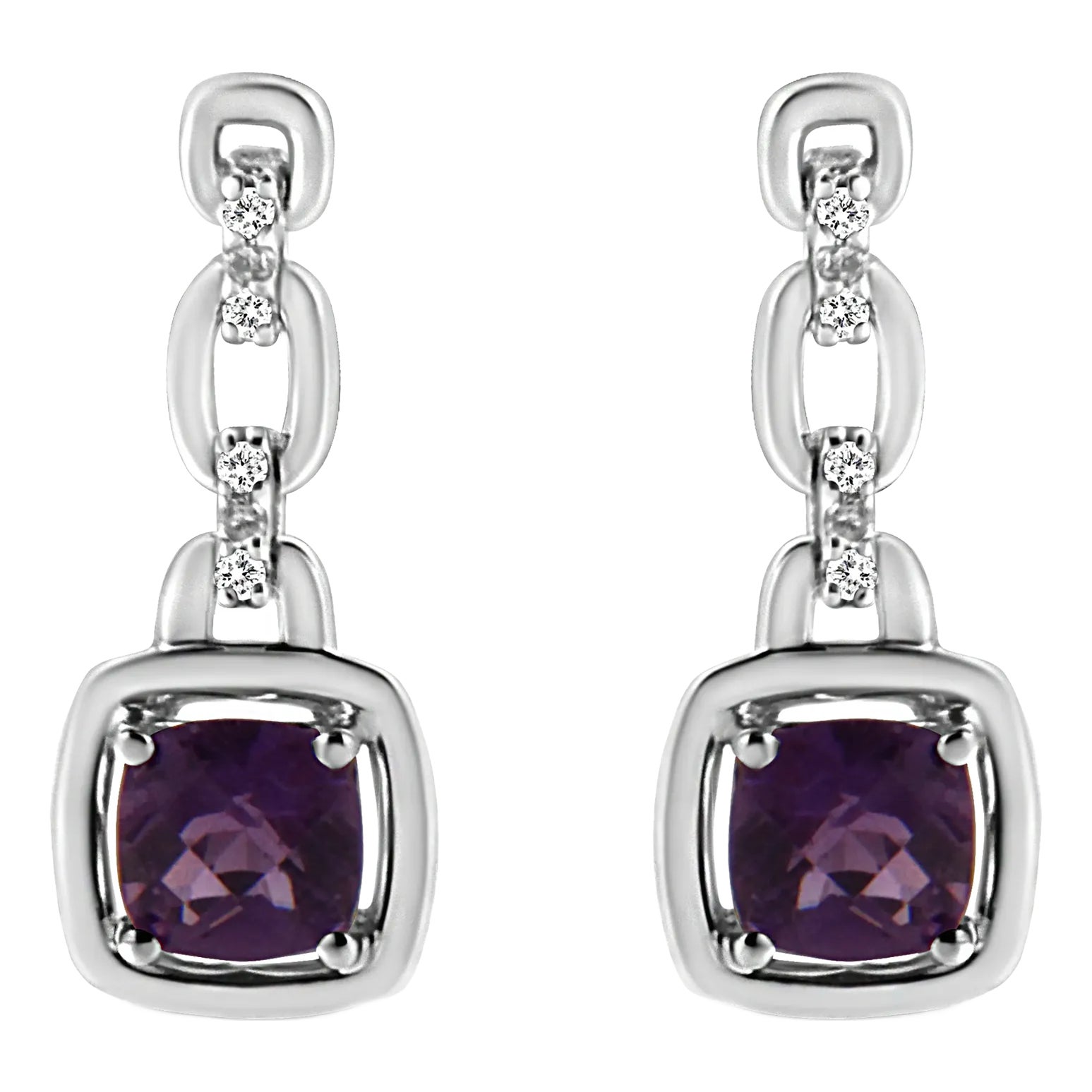 .925 Sterling Silver 6x6MM Cushion Shaped Natural Purple Amethyst and ...