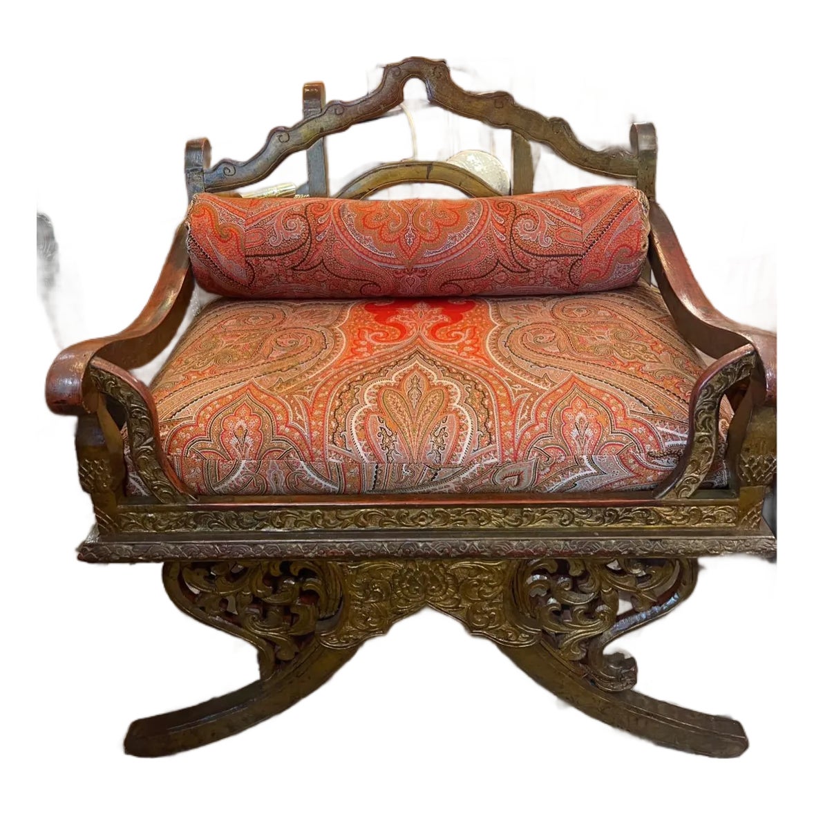 Pair Rosewood Howdah Elephant Saddle Chairs, Antique Paisley | Chairish