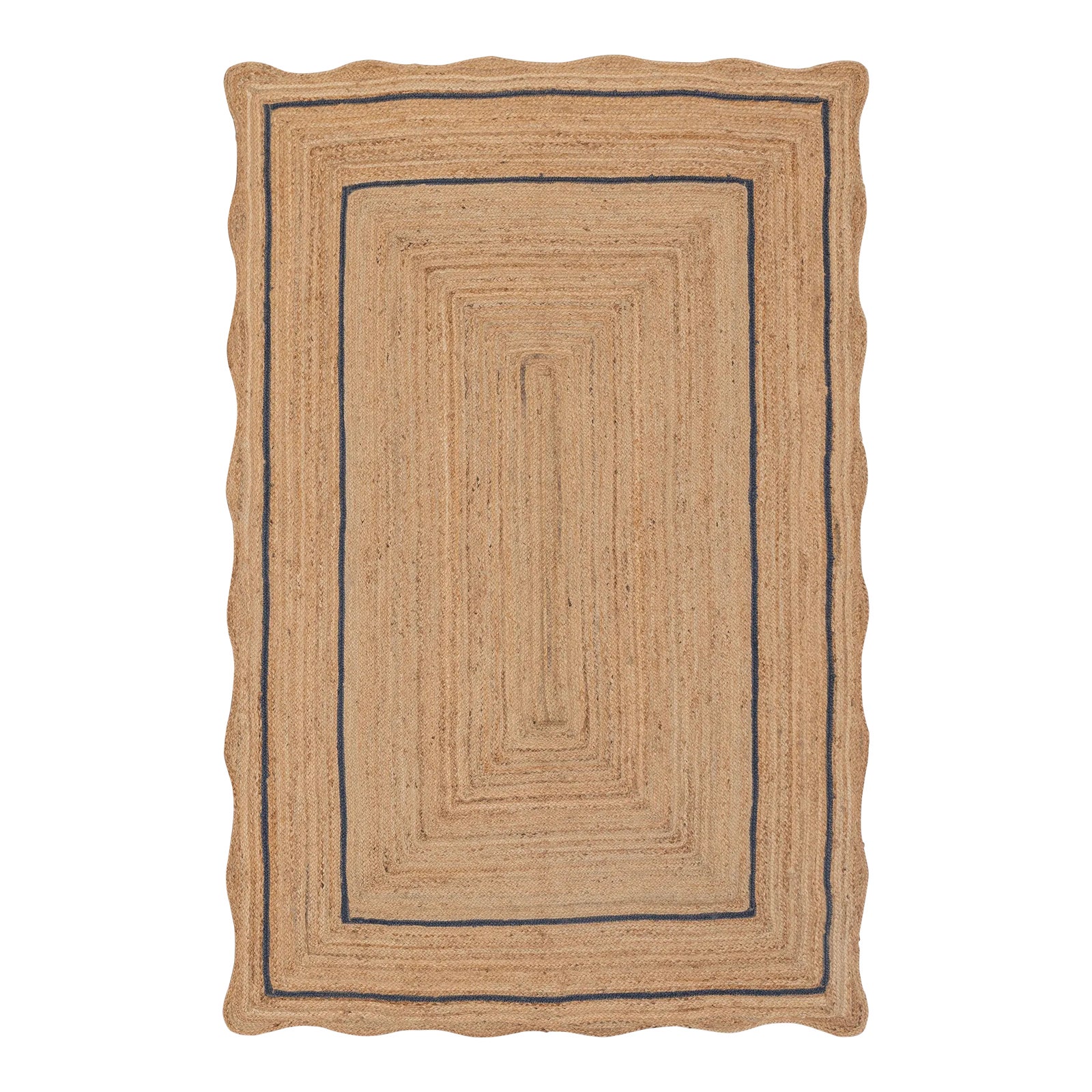 Navy Blue Jute Scalloped Rug Weave 2x3Ft. | Chairish