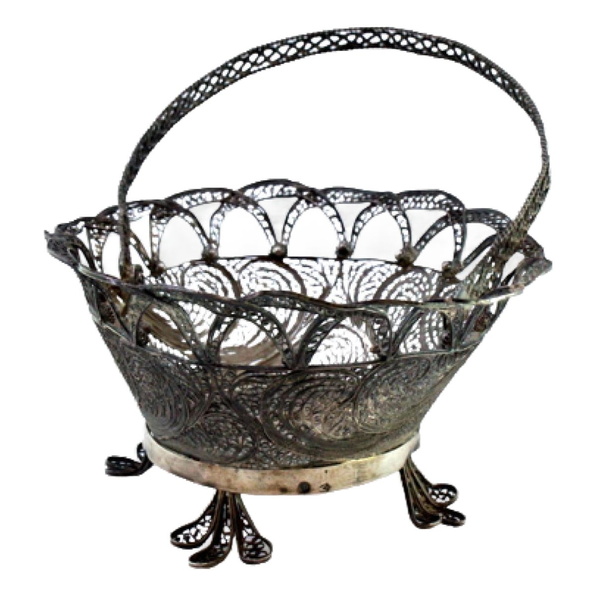 Filigree Basket with Tilting Handle and Feet | Chairish