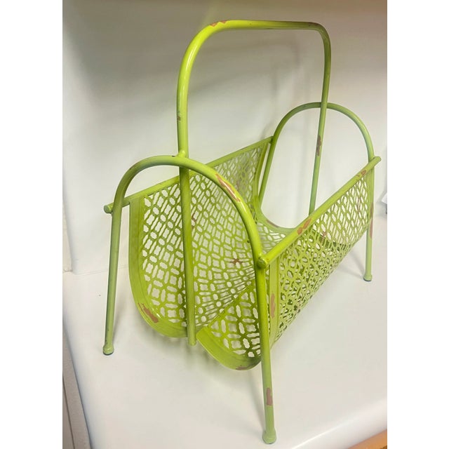 1960s Vintage Mid-Century Green Metal Magazine Rack Recently Painted ...