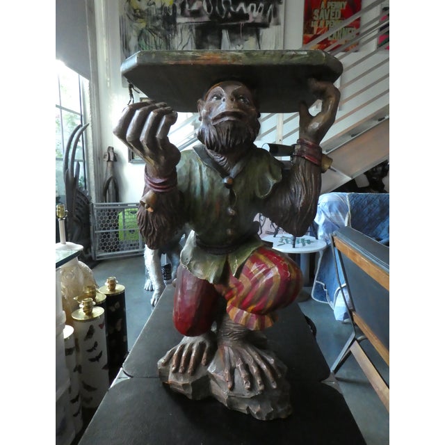 Vintage Italian Venetian Polychromed Hand Carved Wood Monkey Table ...