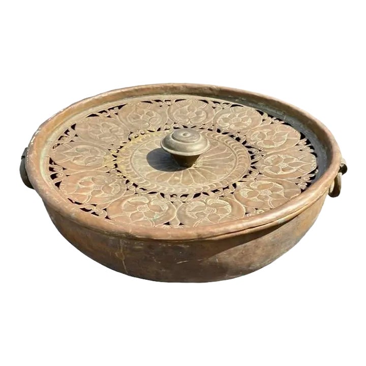 Large Antique Handcrafted Decorative Round Pierced Copper Server With ...