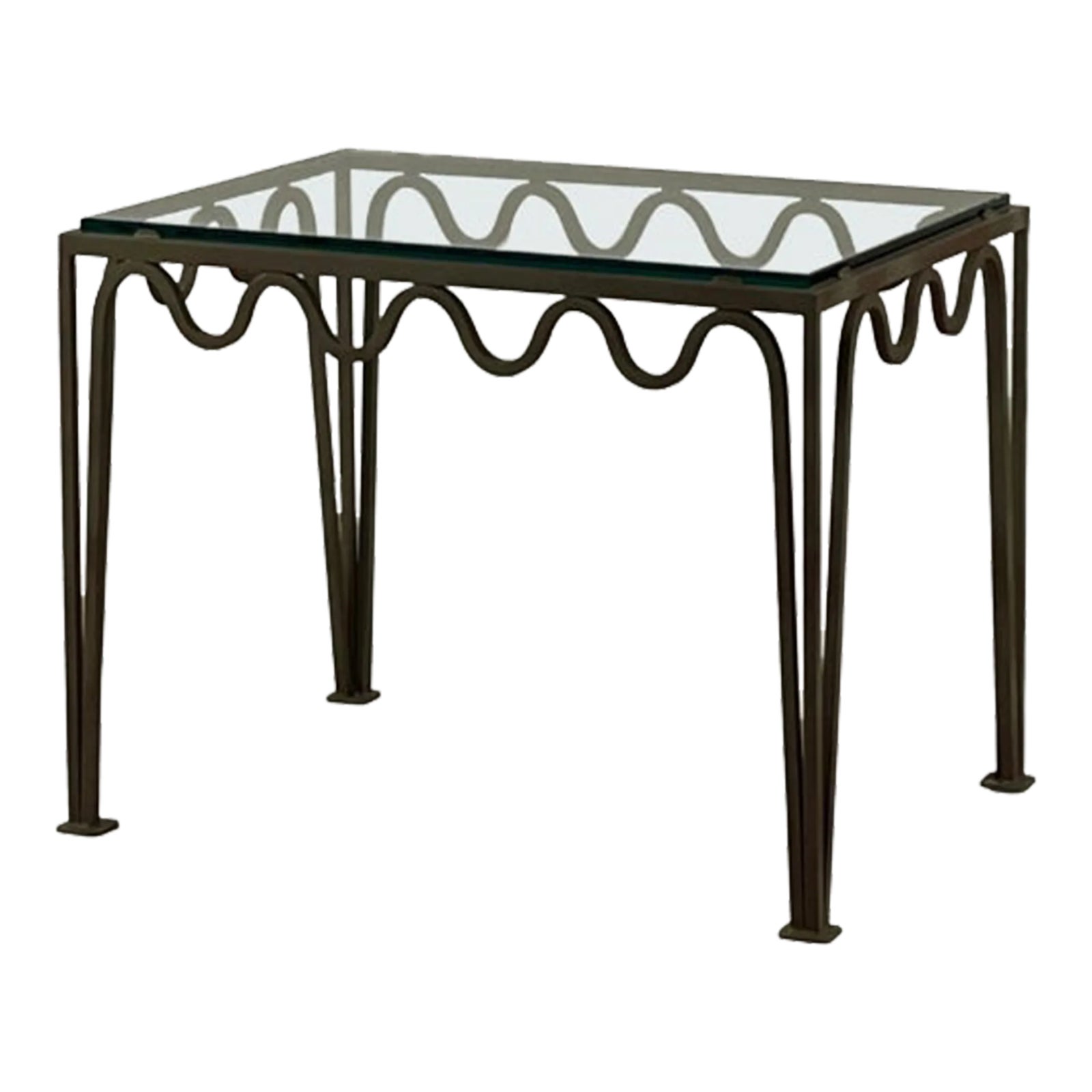 Large 'Méandre' Verdigris and Glass End Table by Design Frères | Chairish