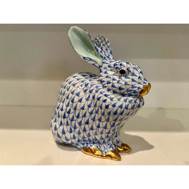 Herend Blue Fishnet "Chubby Rabbit" Figurine | Chairish
