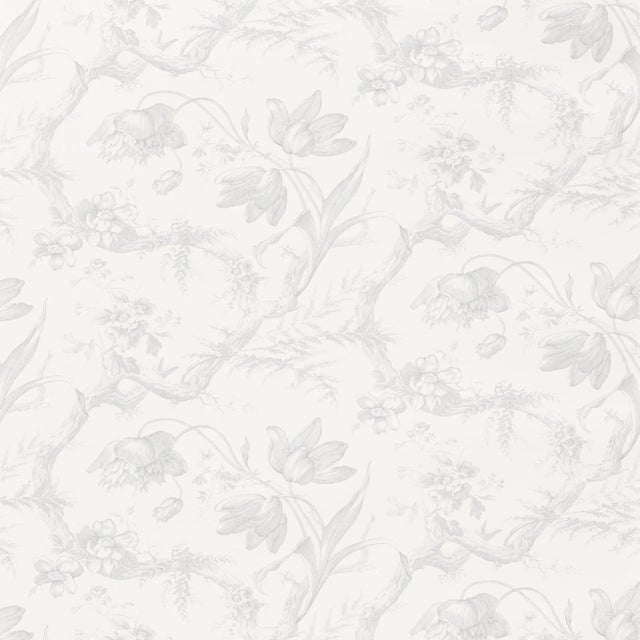Sample - Schumacher Toile De Fleurs Wallpaper in Grisaille | Chairish