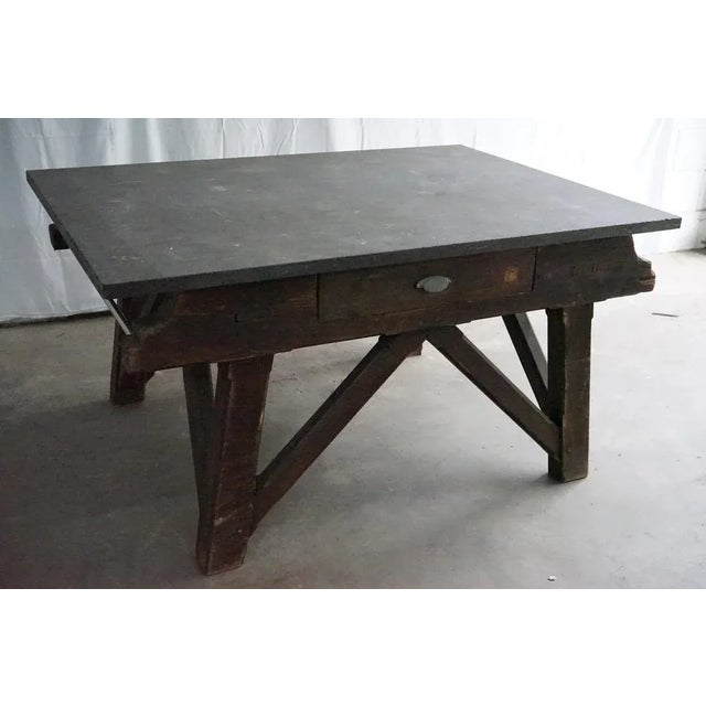 Work Table With Blue Stone Top, Two Drawers | Chairish