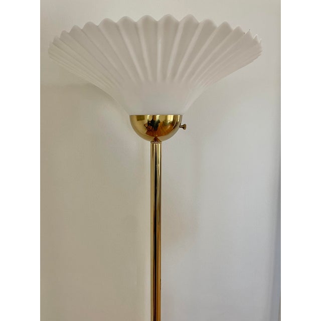 Mid-Century Hollywood Regency Deco Style Brass Torchiere Pleated Lamp ...