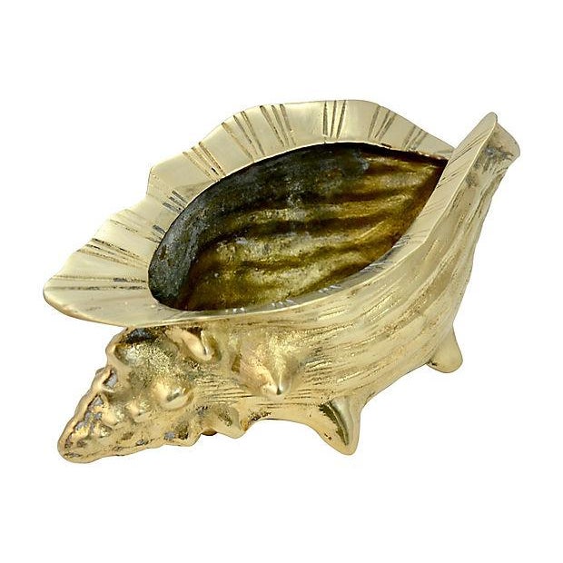 Mid 20th Century Solid Brass Conch Shell Dish | Chairish